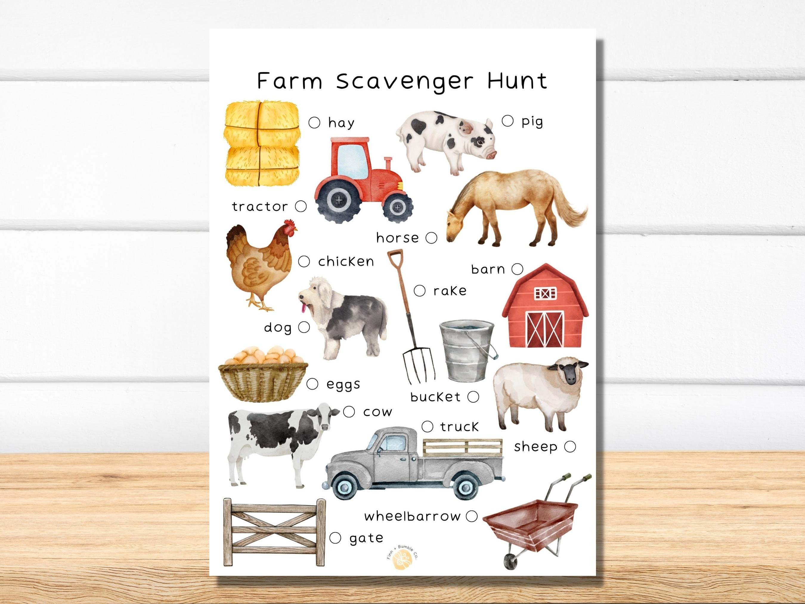 Farm Scavenger Hunt | Animal Scavenger Hunt | Farm Activities - Etsy
