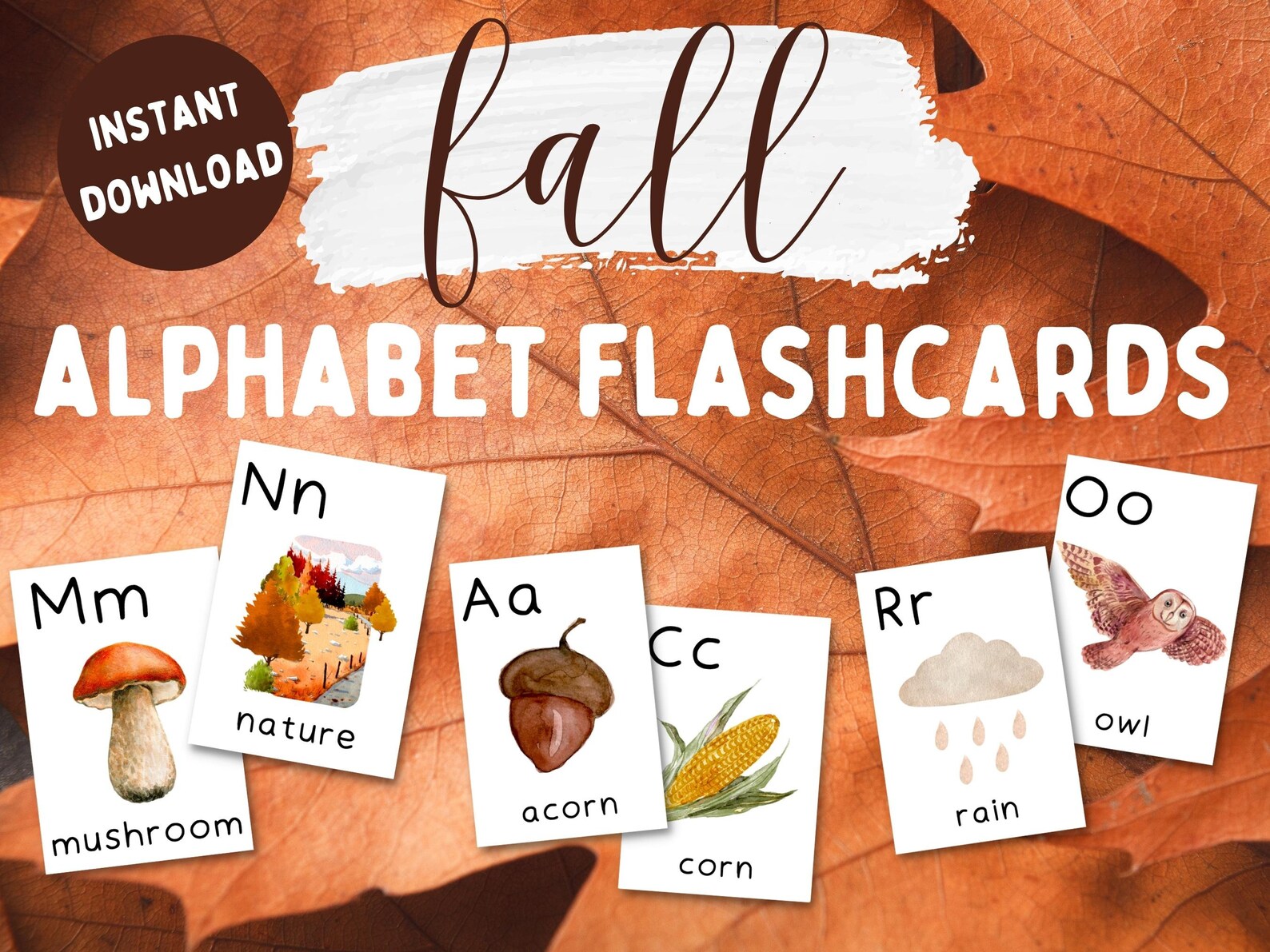 Fall Alphabet Flashcards Homeschool Printable Set of 26 - Etsy