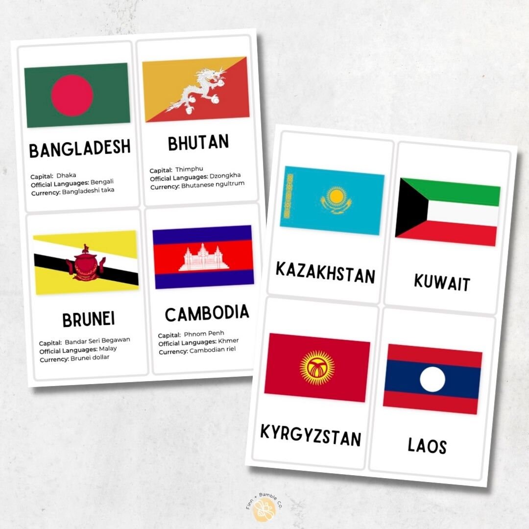 Flags of Asia Activity Book 100 Flashcards Digital Download - Etsy
