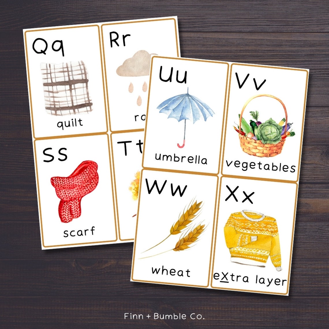 Fall Alphabet Flashcards Homeschool Printable Set of 26 - Etsy