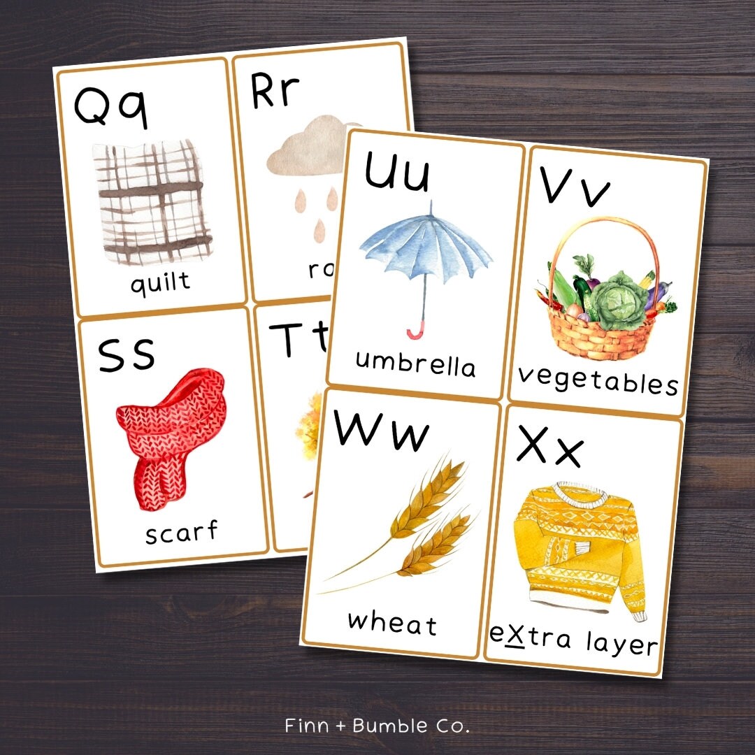 Fall Alphabet Flashcards Homeschool Printable Set of 26 - Etsy