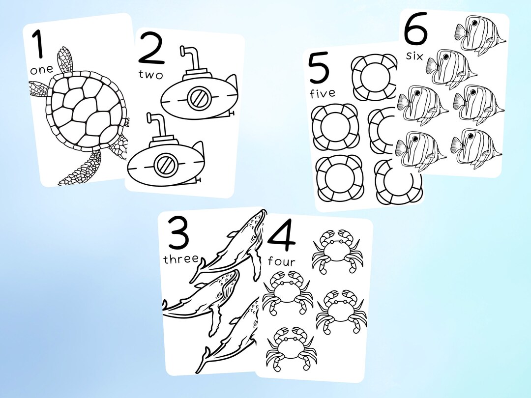 Colouring Flashcards Ocean Counting | Ocean Colouring Flashcards ...