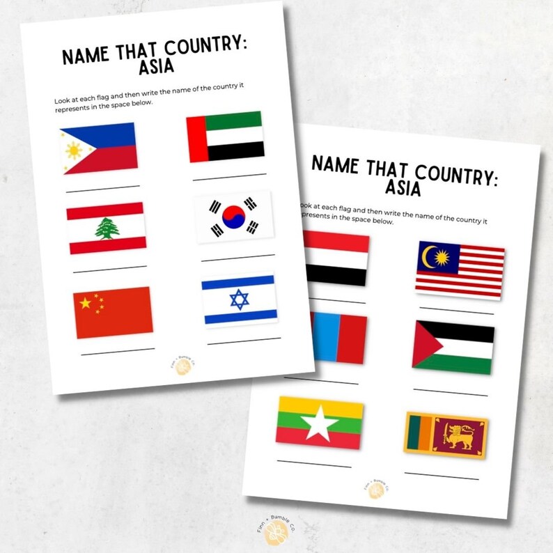 Flags of Asia Activity Book 100 Flashcards Digital Download - Etsy