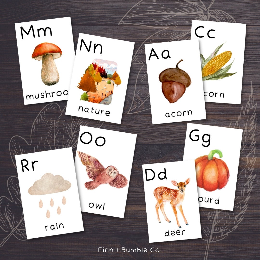 Fall Alphabet Flashcards Homeschool Printable Set of 26 - Etsy