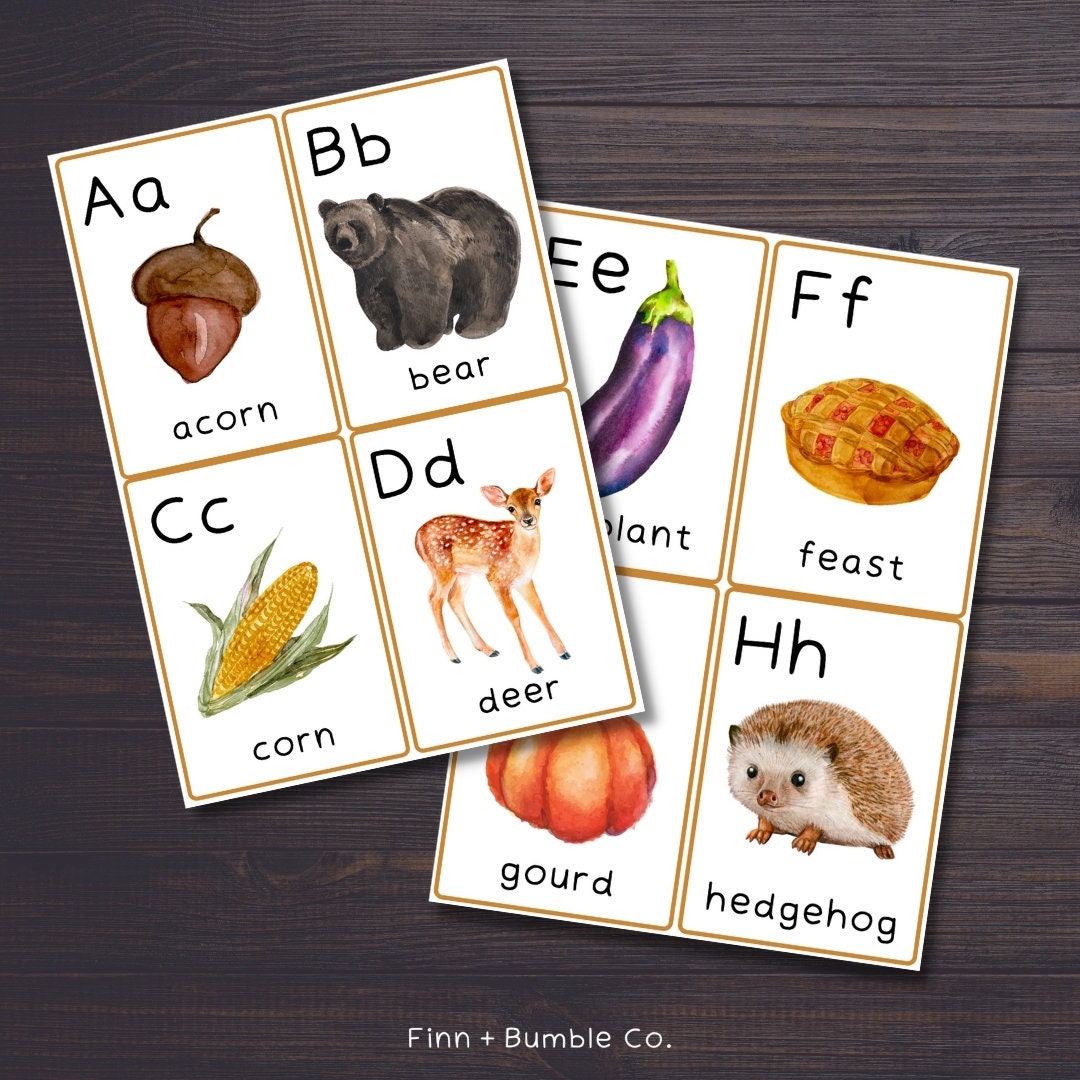 Fall Alphabet Flashcards Homeschool Printable Set of 26 - Etsy