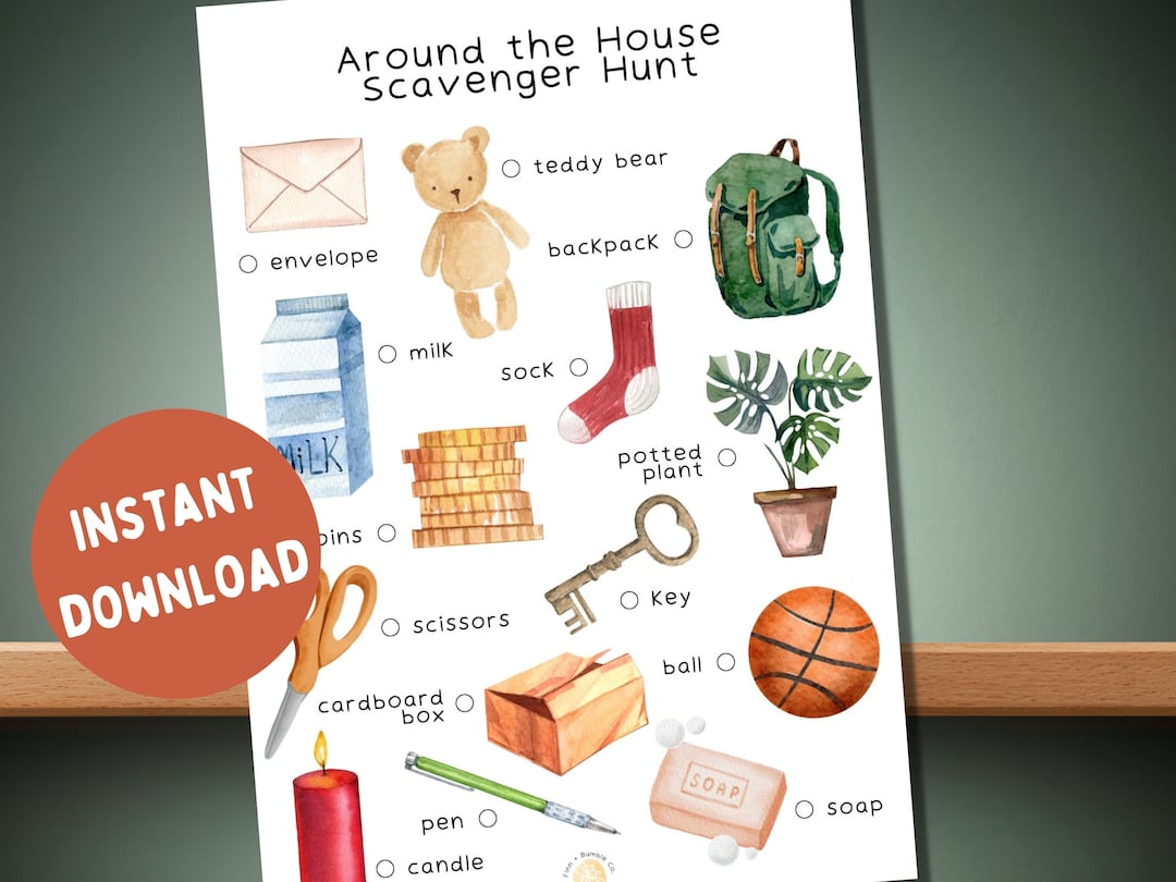 Around the House Scavenger Hunt | Indoor Scavenger Hunt | Indoor ...