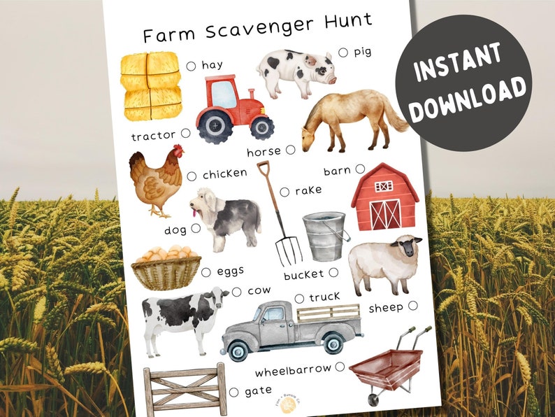 Farm Scavenger Hunt | Animal Scavenger Hunt | Farm Activities - Etsy