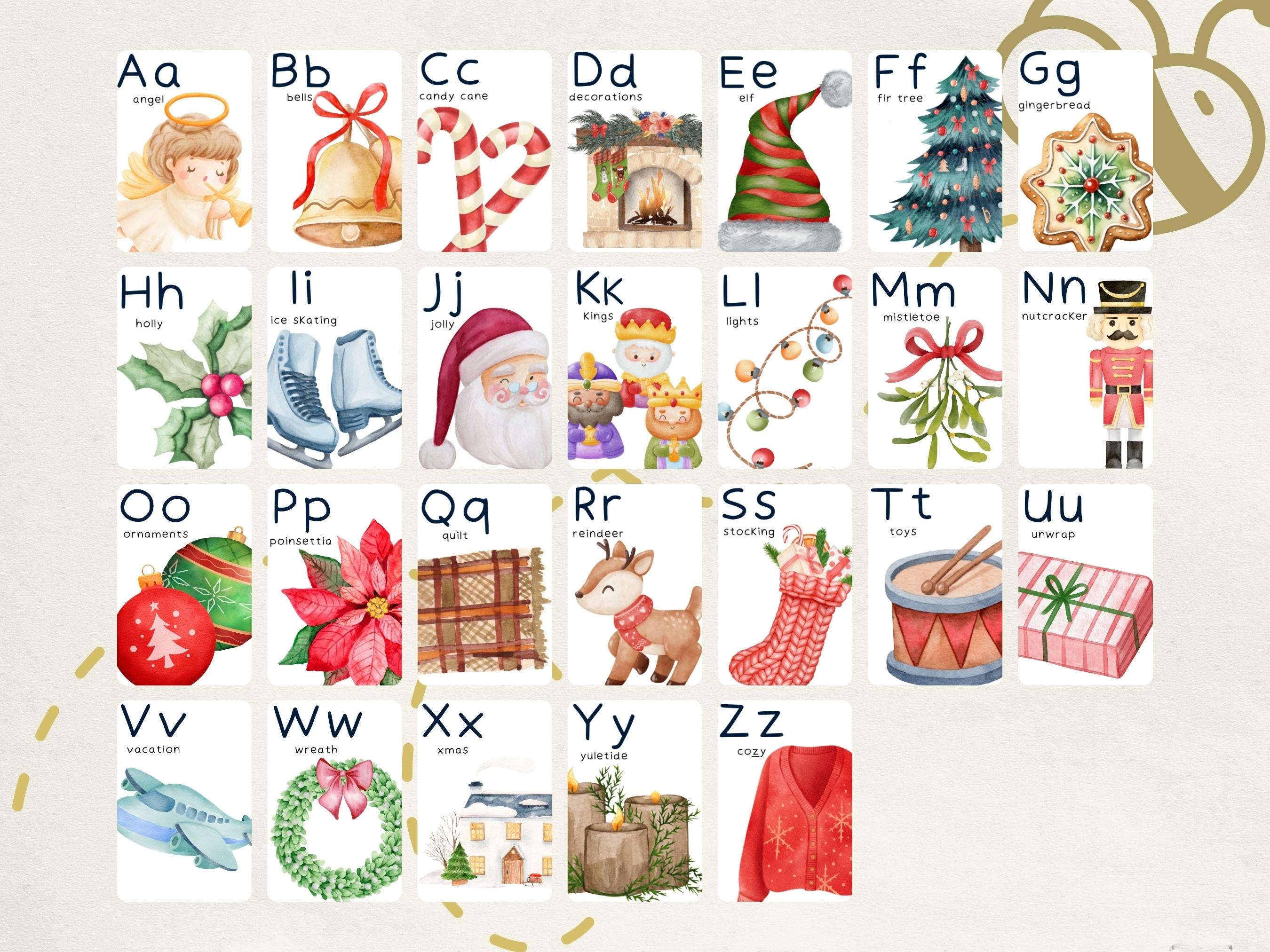 NEW! Christmas Alphabet Flashcards | Watercolour Illustrated A-Z ...