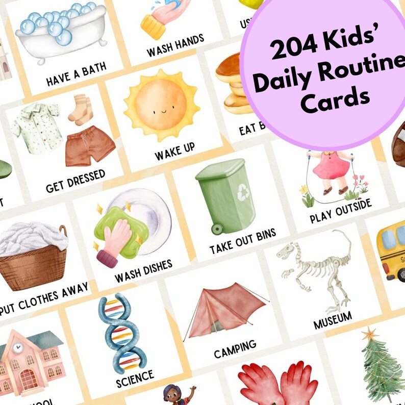 Routine Cards for Kids + Charts | Visual Daily Schedule for Home ...