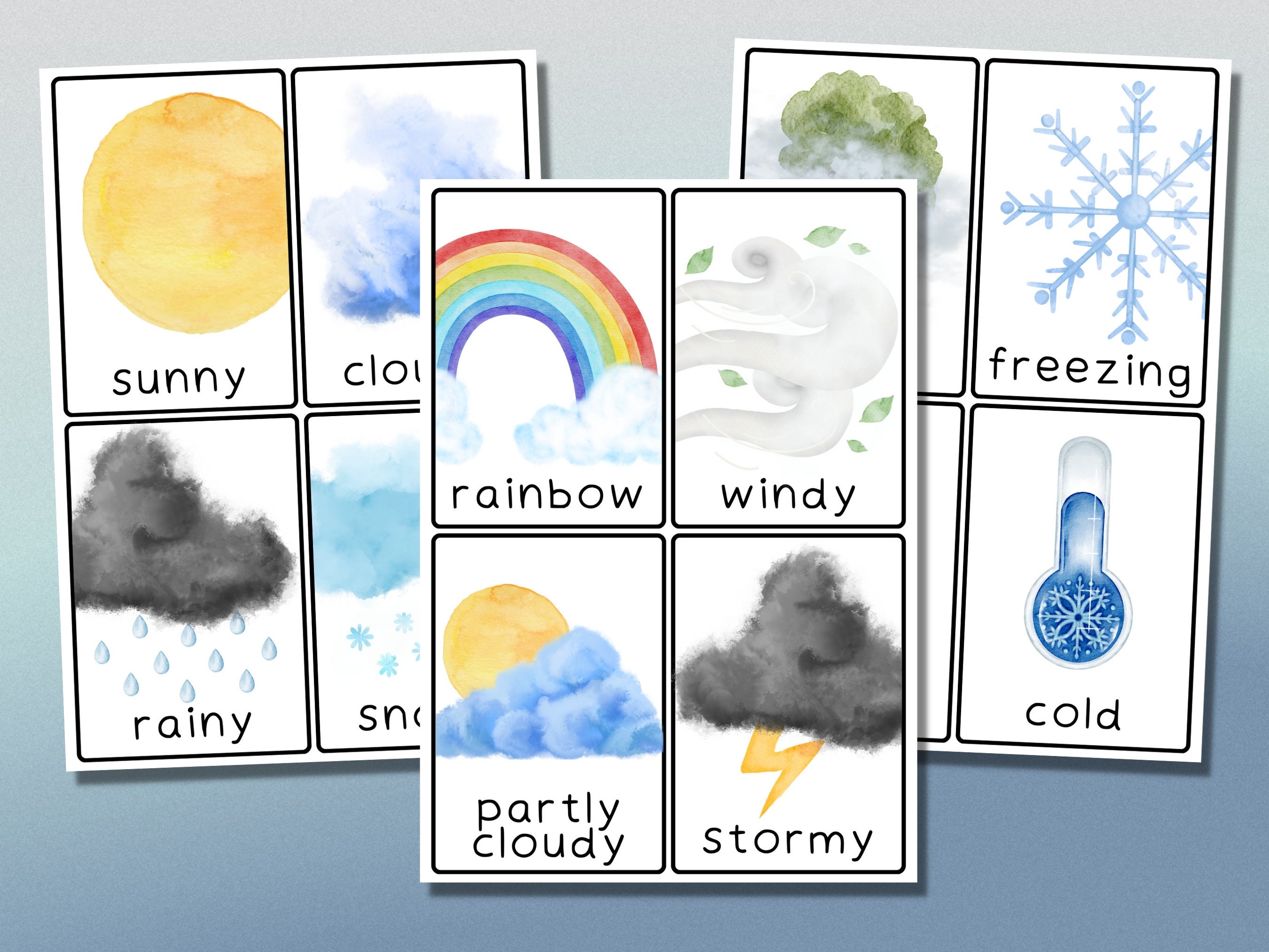 Weather Flashcards Set of 12 Weather Flashcards Preschool - Etsy