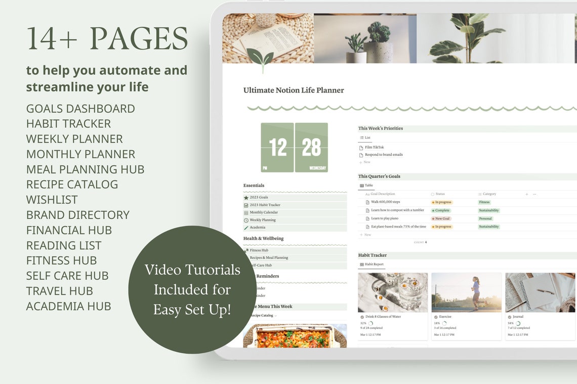 Notion Planner, Green Planner, Digital Planner, Notion Template, Green ...