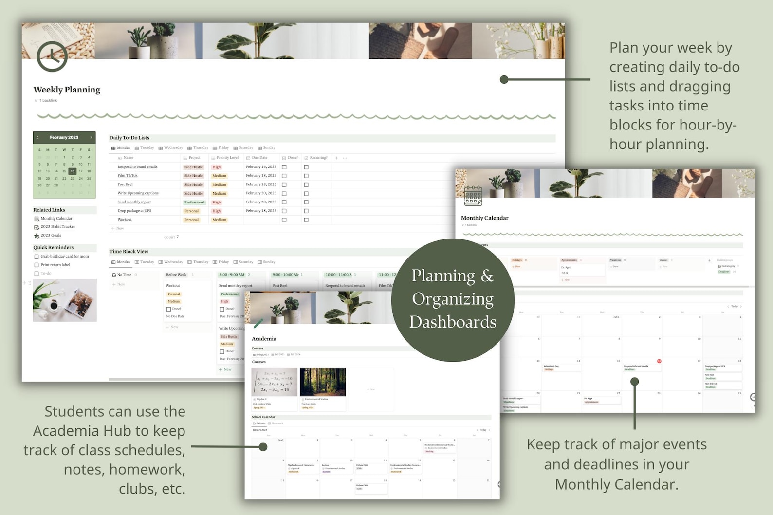 Notion Planner, Green Planner, Digital Planner, Notion Template, Green ...