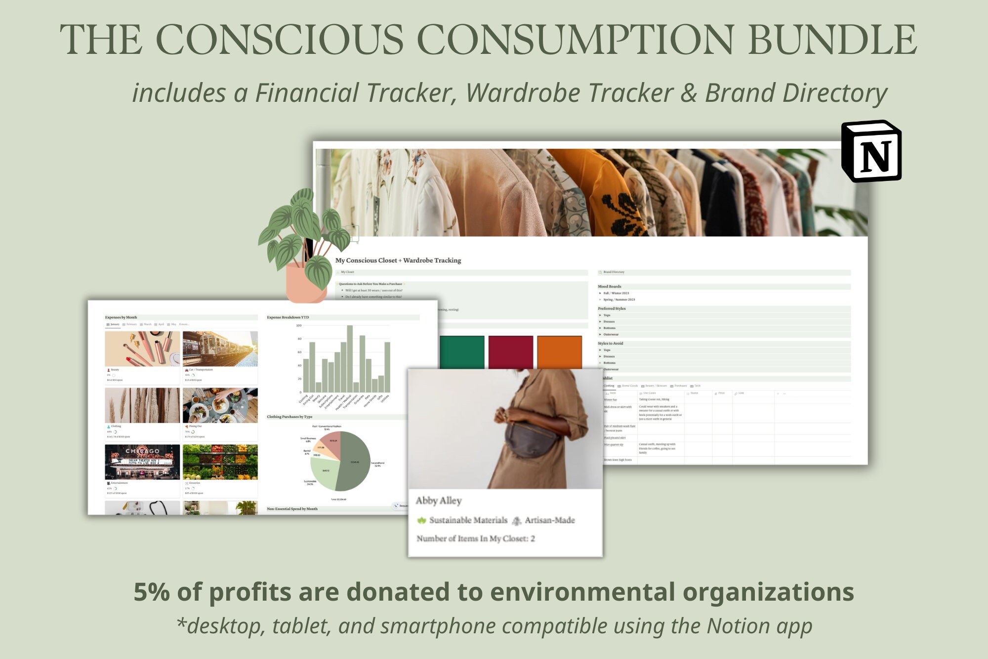Conscious Consumption Notion Bundle Financial Tracker, Wardrobe Tracker ...