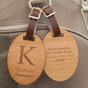 Wooden Custom Laser Engraved Luggage Tags. Pair of Tags With Leather ...