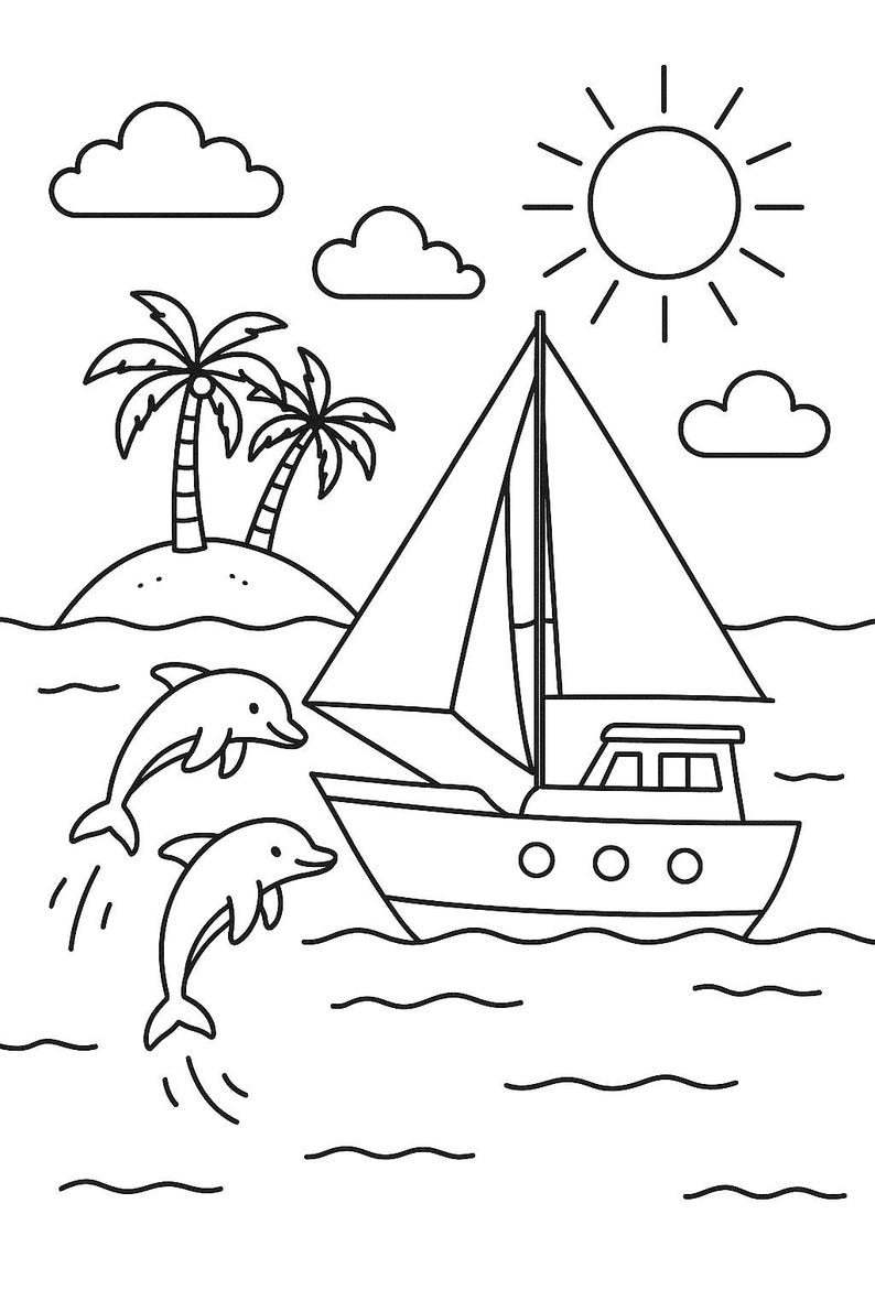 Summer Coloring Book - Cheerful Beach and Tropical Fruits - Etsy