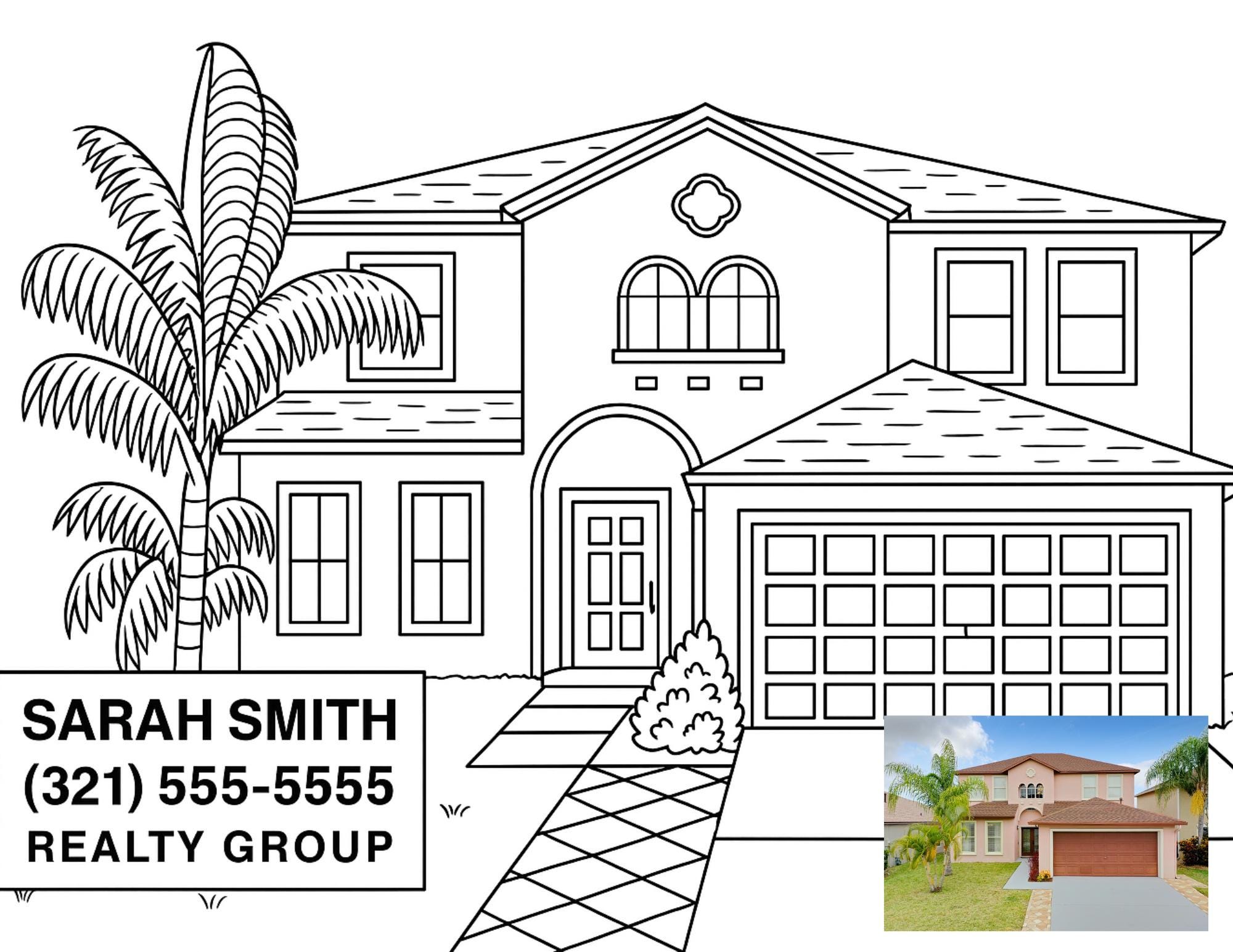 Realtor Open House Coloring Page | Custom Listing Art | 24-hour ...