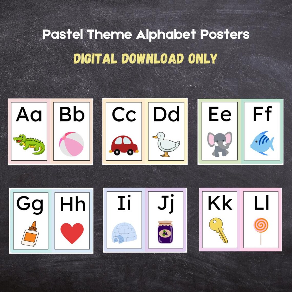 Pastel-themed Small Alphabet Posters With Pictures - Etsy