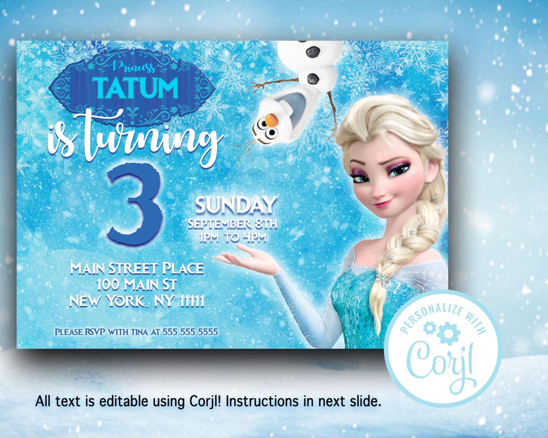 Frozen Elsa Party Invitation - Editable Photo and Text - Corjl - Etsy