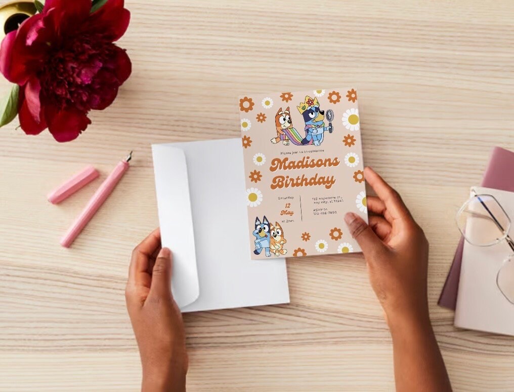 Bluey Girls Flower Power Invitation, Editable on Canva - Etsy