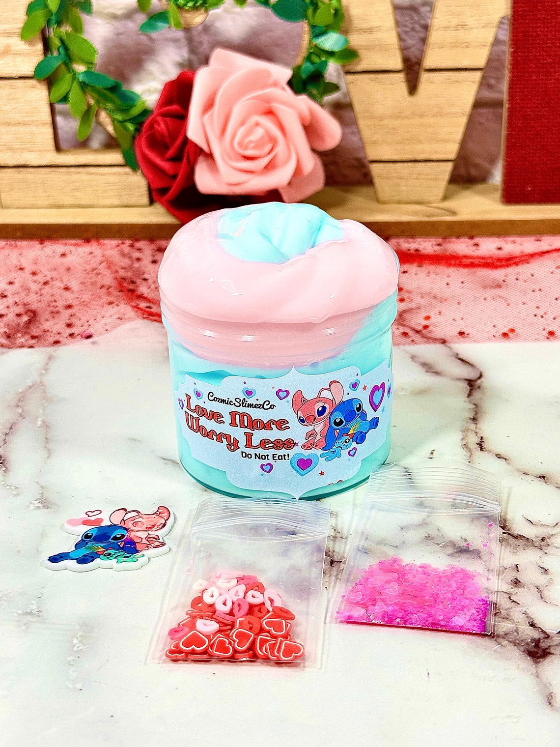 Stitch Swirl Butter Slime ~ Love More Worry Less ~ Valentine's Slimes ...