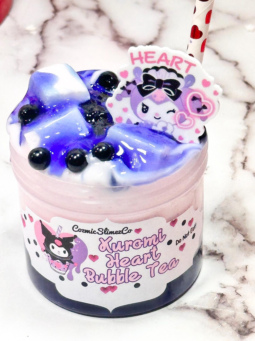 Kuromi Heart Bubble Tea Thick & Clear and Glossy Slime Valentine's ...