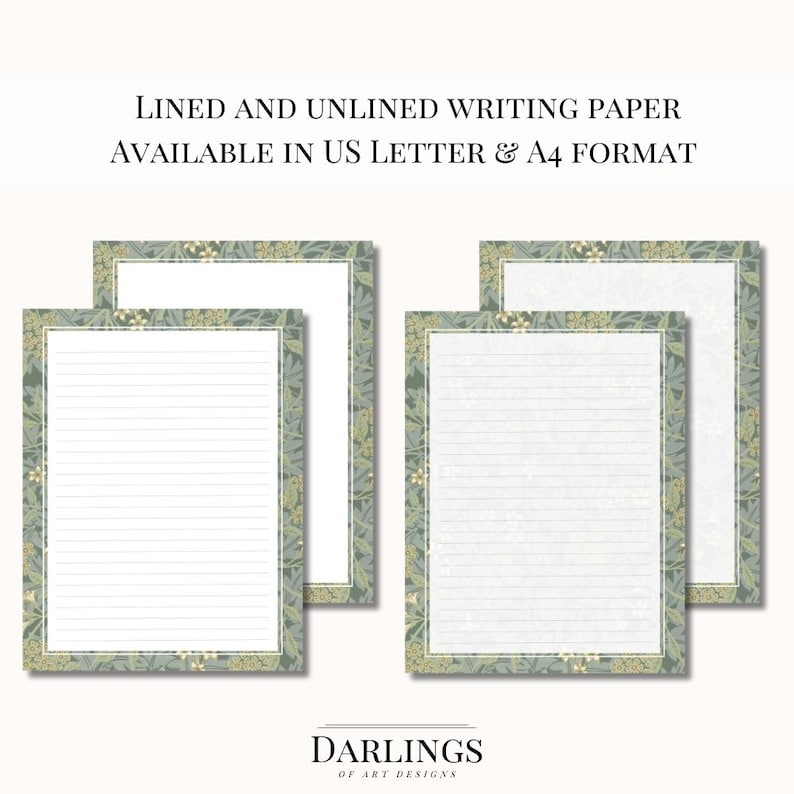 Printable William Morris Stationery Set Vintage Writing Paper Green ...