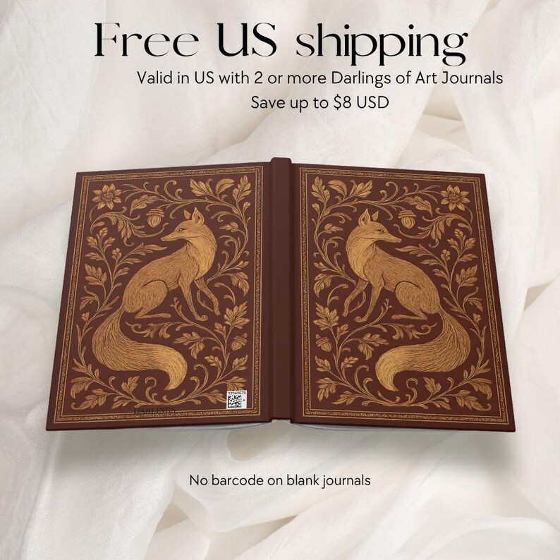 Dark Vintage Fox Journal Dark Academia Gold Foil Look Notebook Gold Art ...