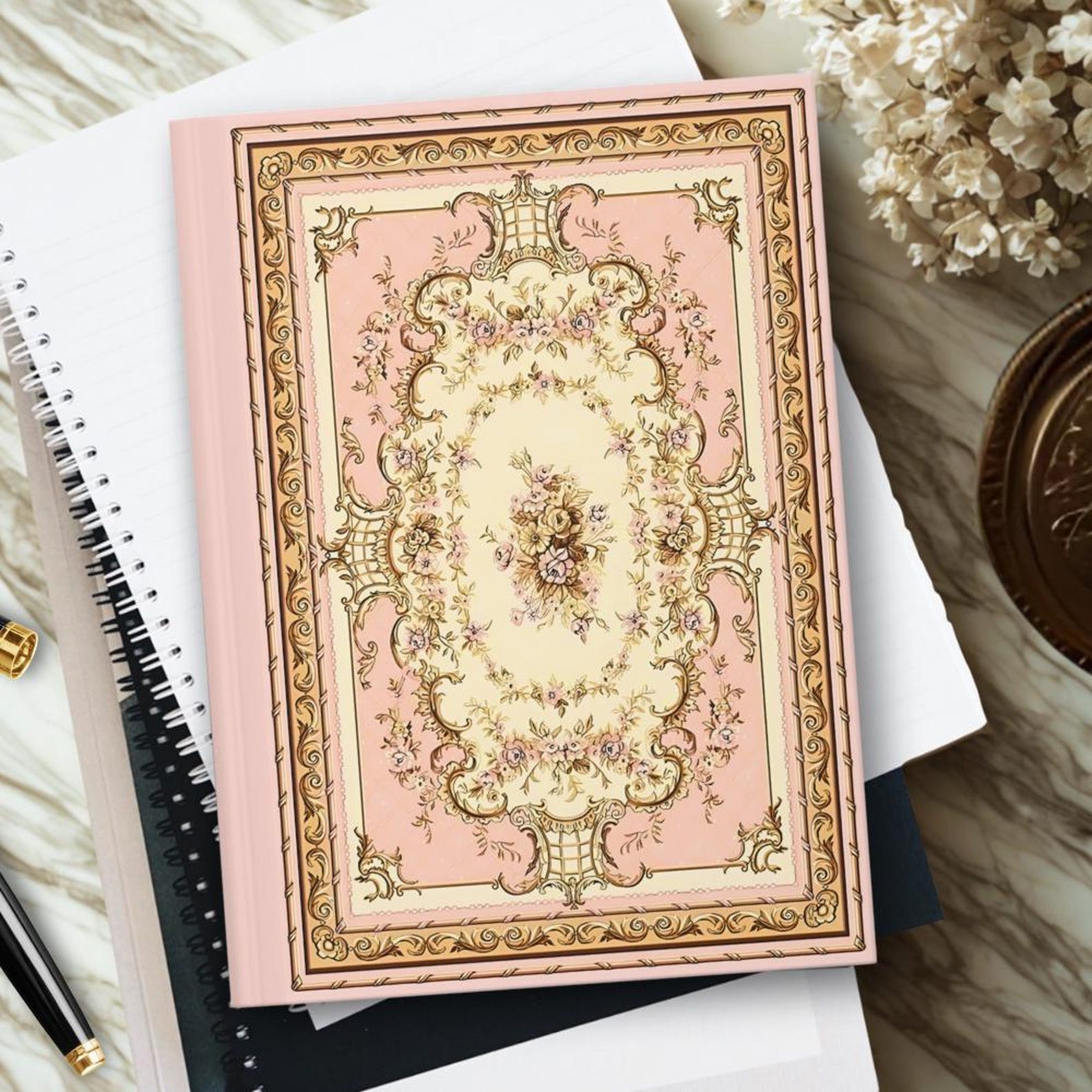 Vintage Pink Rococo Notebook | Victorian Floral Rose Journal ...