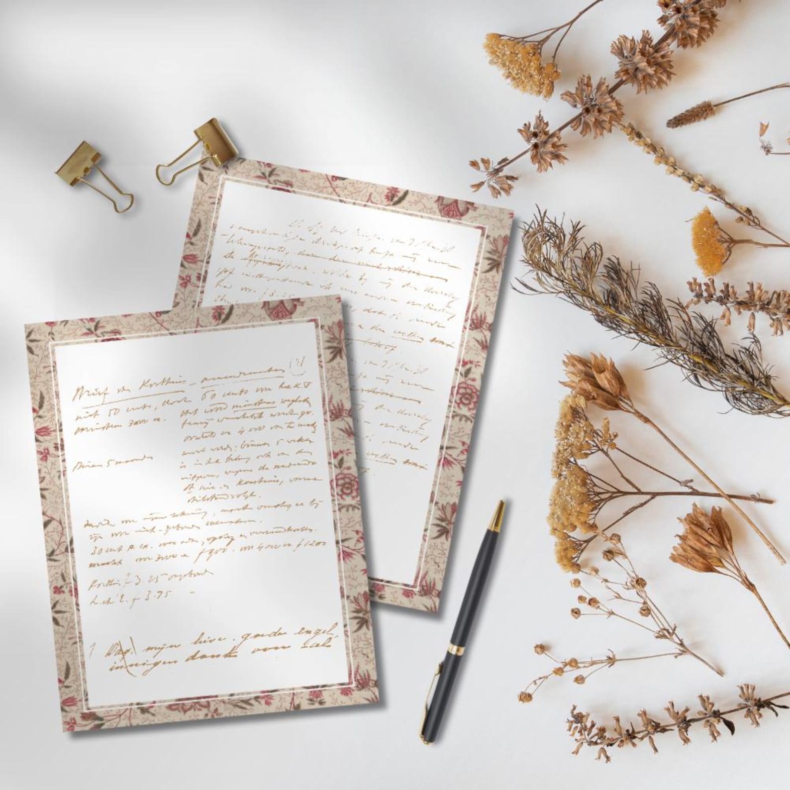 Printable Vintage Stationery Set Floral Writing Paper Flower Digital ...