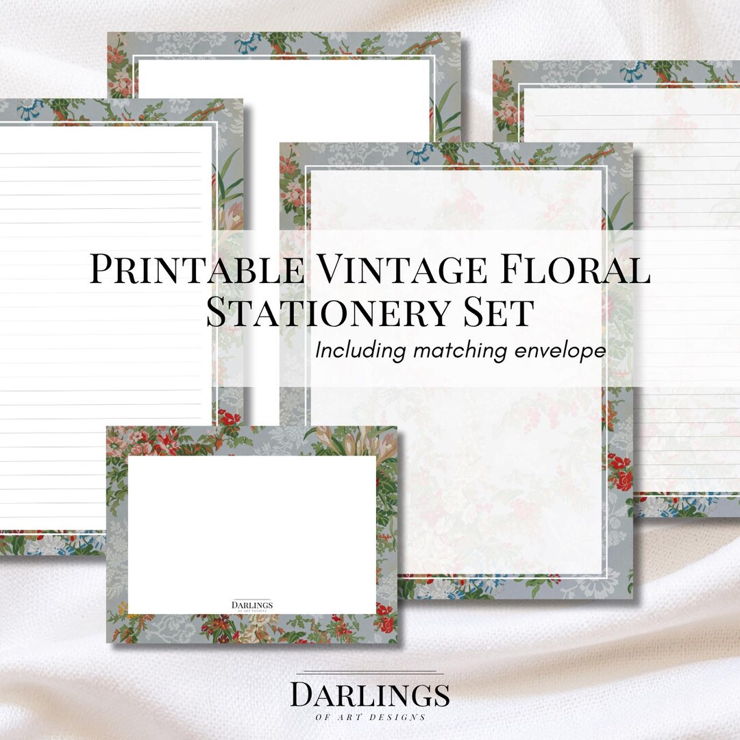 Printable Floral Stationery Set Vintage Letter Writing Paper Flower ...