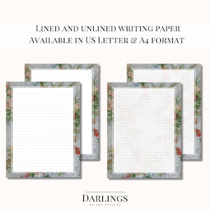 Printable Floral Stationery Set Vintage Letter Writing Paper Flower ...