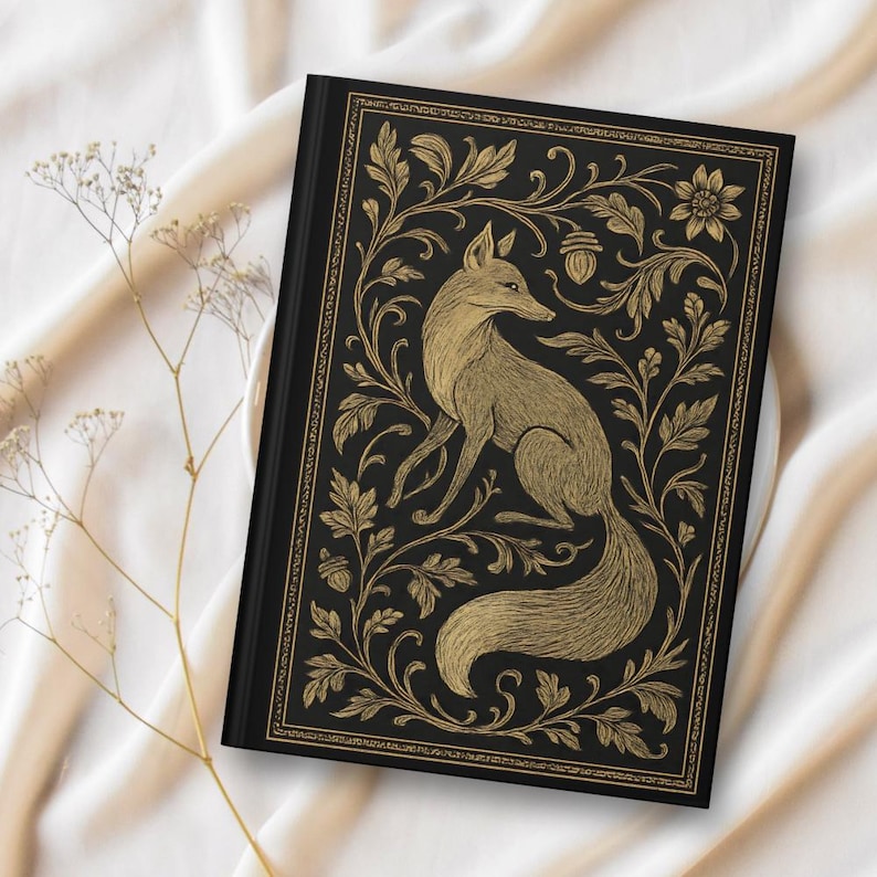 Dark Vintage Fox Journal Dark Academia Gold Foil Look Notebook Gold Art ...