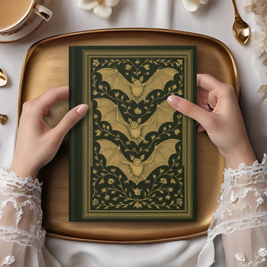Gothic Bats Journal, Vintage Dark Academia Notebook Gold Foil Look ...