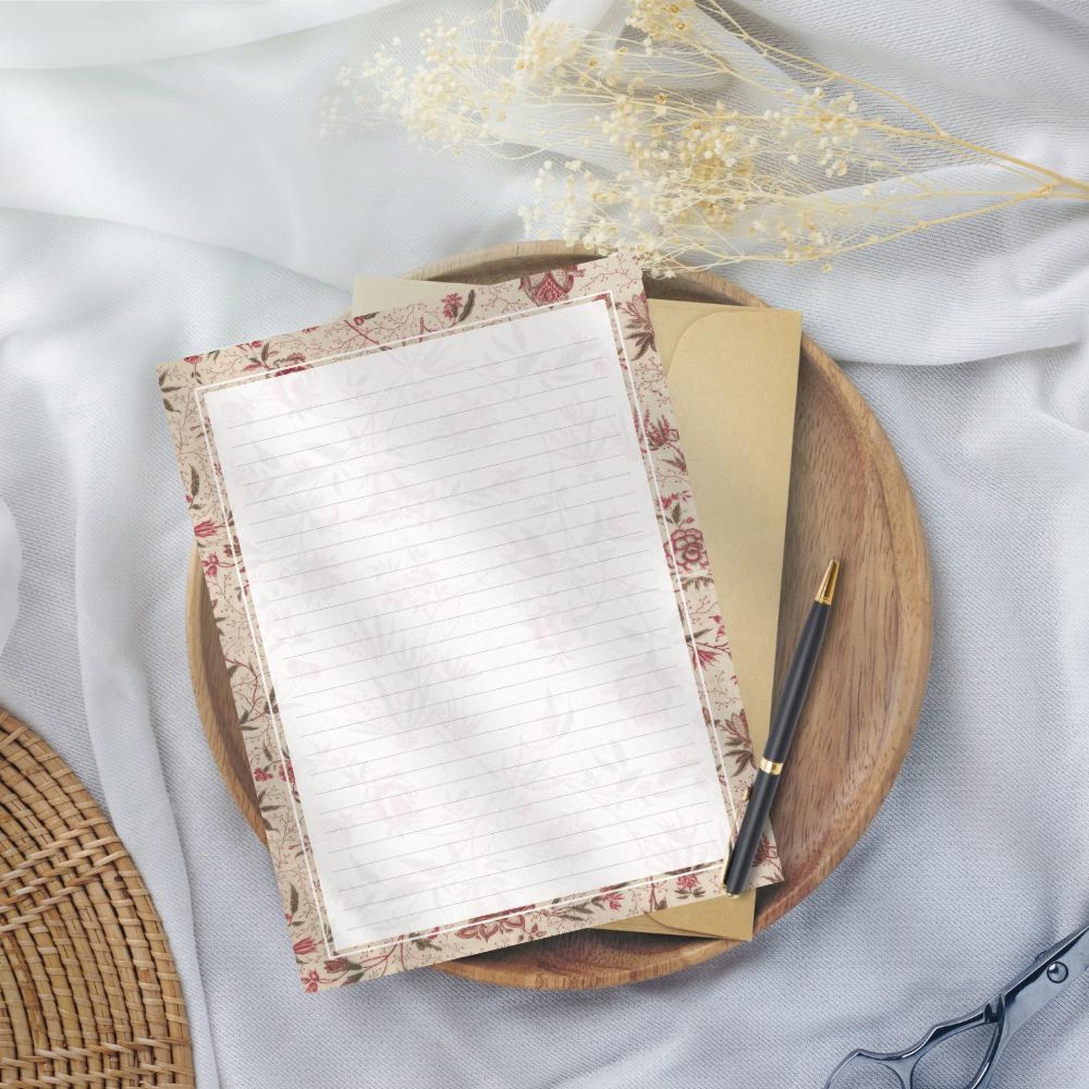 Printable Vintage Stationery Set Floral Writing Paper Flower Digital ...