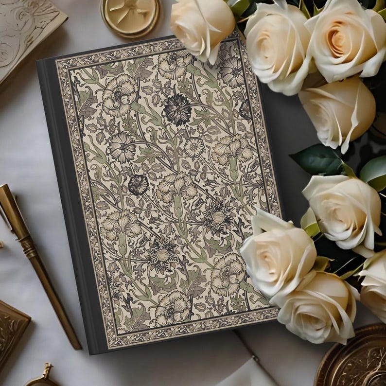 William Morris Journal With Red Roses | Art Nouveau Flower Notebook ...