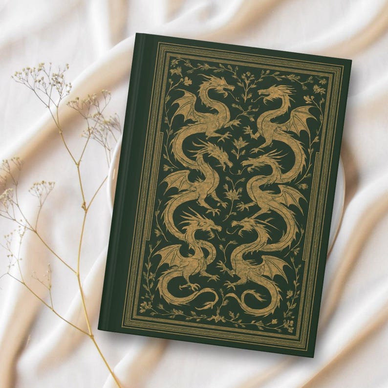 Vintage Dragon Journal Art Nouveau Flower Notebook Gold Foil Look ...