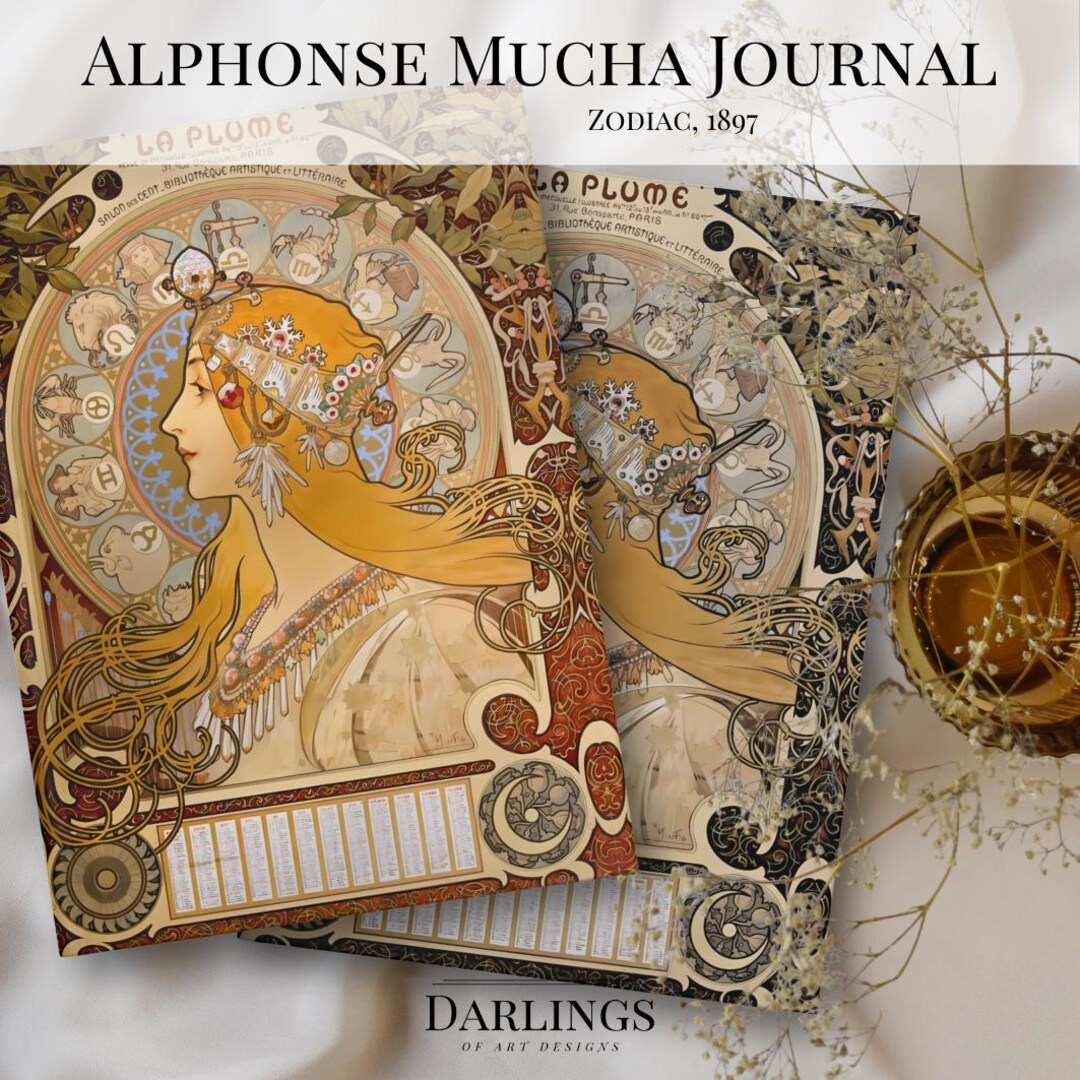 Journal Alphonse Mucha Zodiac Notebook Art Nouveau Journal Astrology ...