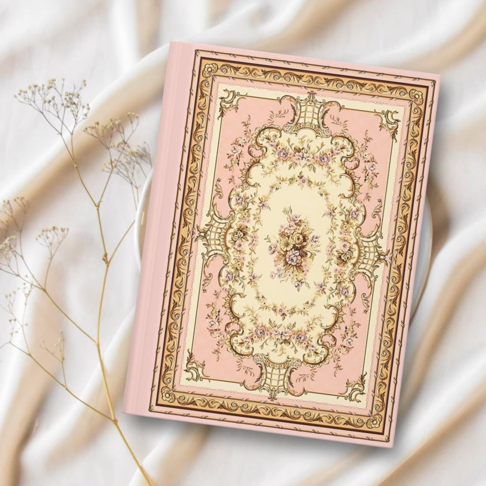 Vintage Pink Rococo Notebook | Victorian Floral Rose Journal ...