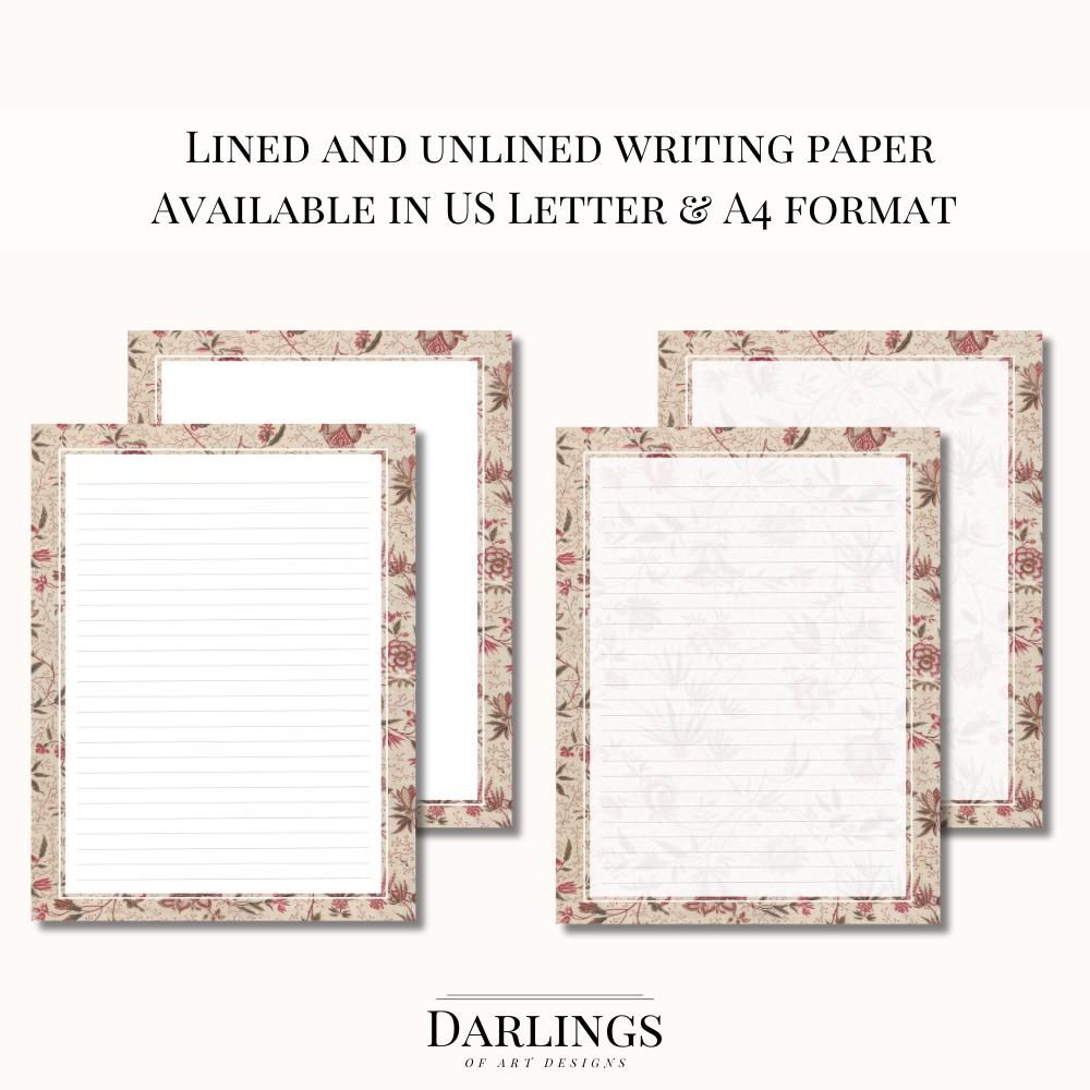 Printable Vintage Stationery Set Floral Writing Paper Flower Digital ...