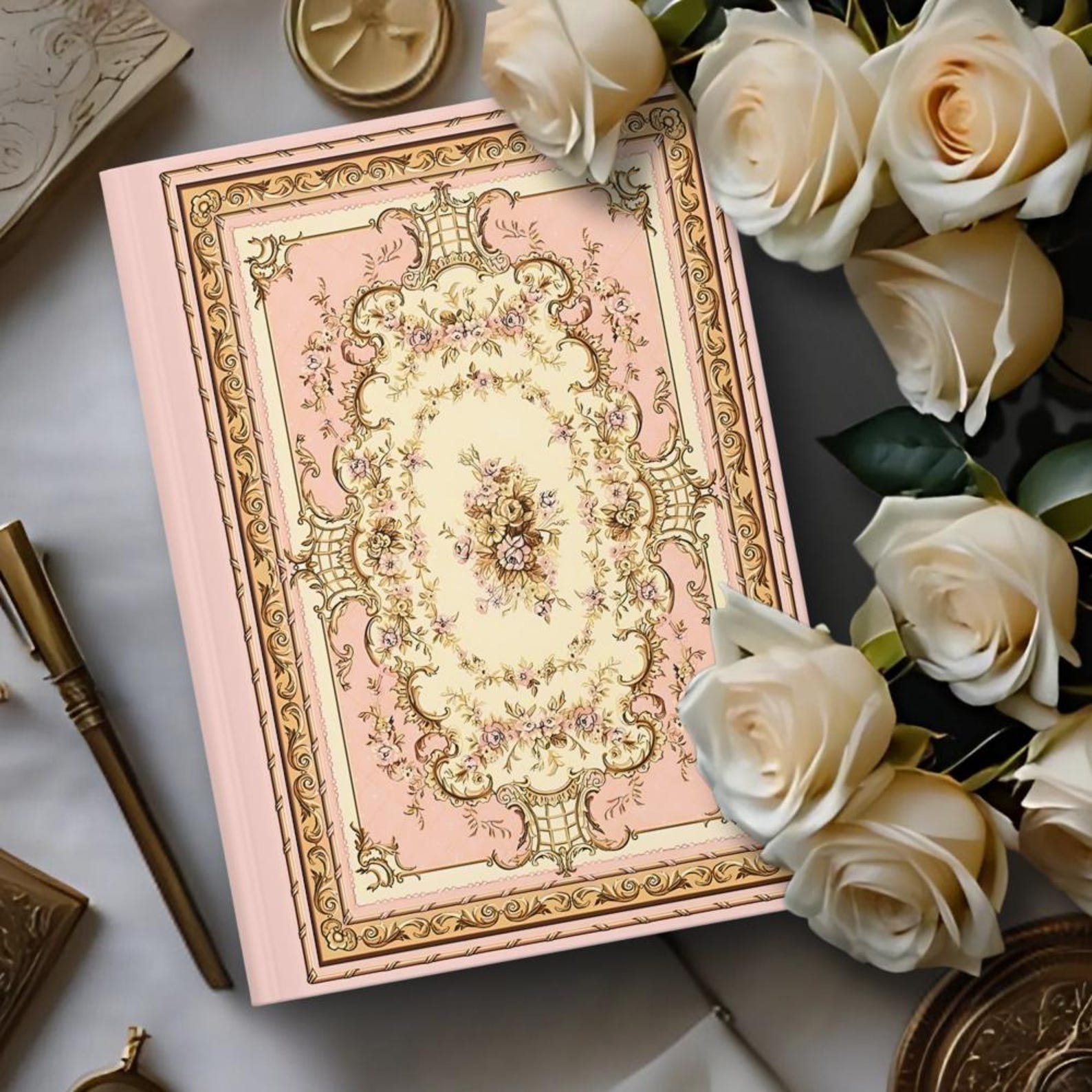 Vintage Pink Rococo Notebook | Victorian Floral Rose Journal ...