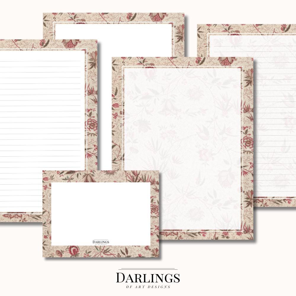 Printable Vintage Stationery Set Floral Writing Paper Flower Digital ...
