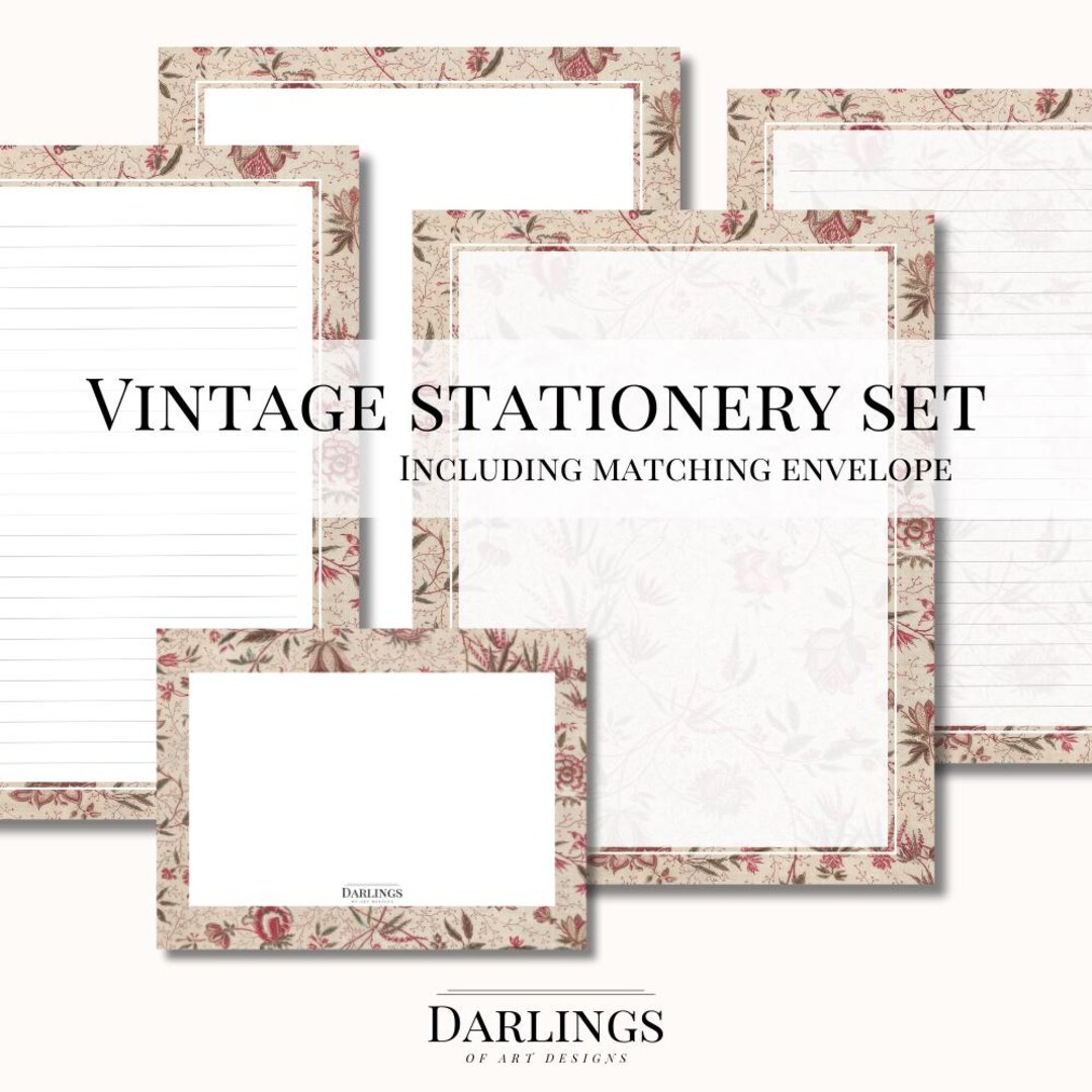 Printable Vintage Stationery Set Floral Writing Paper Flower Digital ...