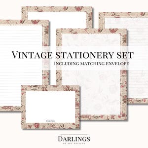Printable Vintage Stationery Set Floral Writing Paper Flower Digital ...
