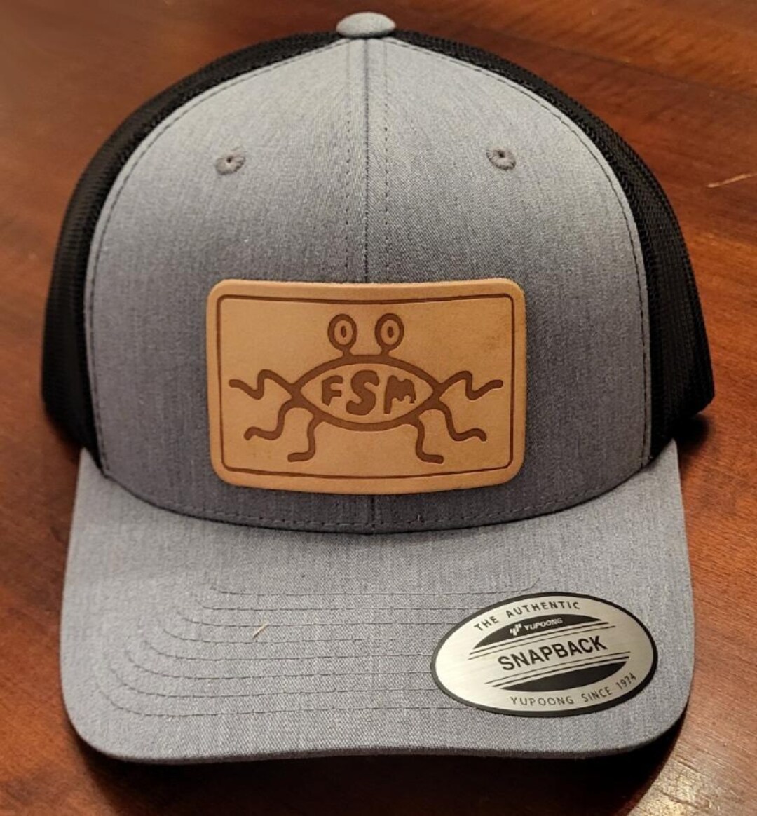 Flying Spaghetti Monster Branded Trucker Hat! Real Leather Patch on ...
