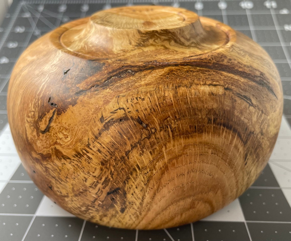 Wood Bowl W/ Lid Closed Form Sculpture Art Piece 6.5”x3.5” Red Oak ...