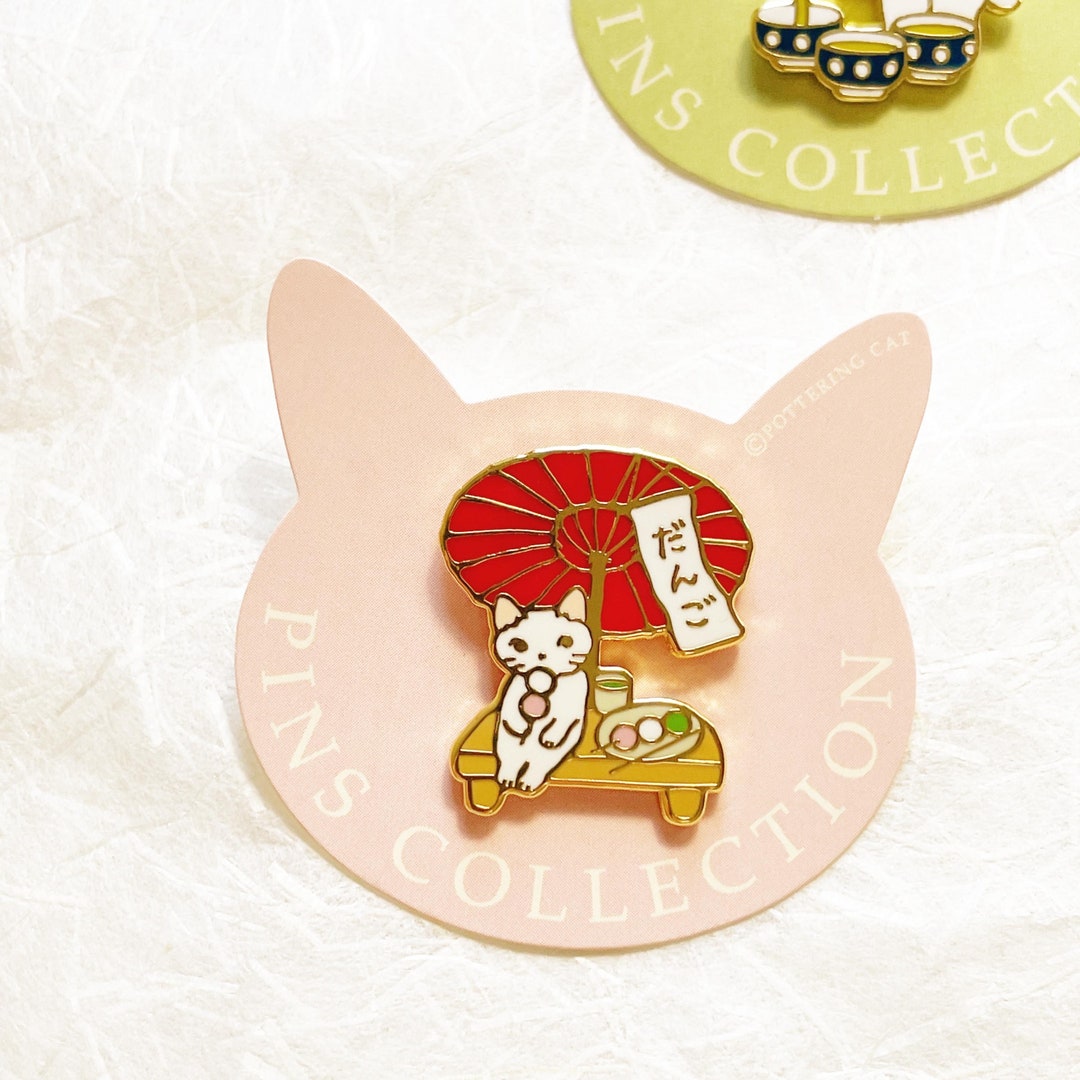 Pottering Cat Pin | Matcha Tea and Sweets Pin | Kawaii Cat Pins ...
