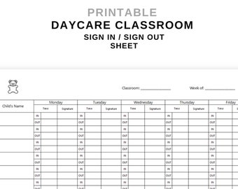Daycare Classroom Sign-in Sign-out Sheet Childcare Parent Drop-off - Etsy