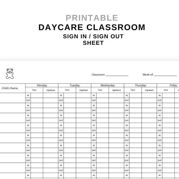 Monthly Daycare Sign in and Out Sheets - Etsy