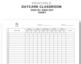 Daycare Classroom Sign-in Sign-out Sheet Childcare Parent Drop-off - Etsy
