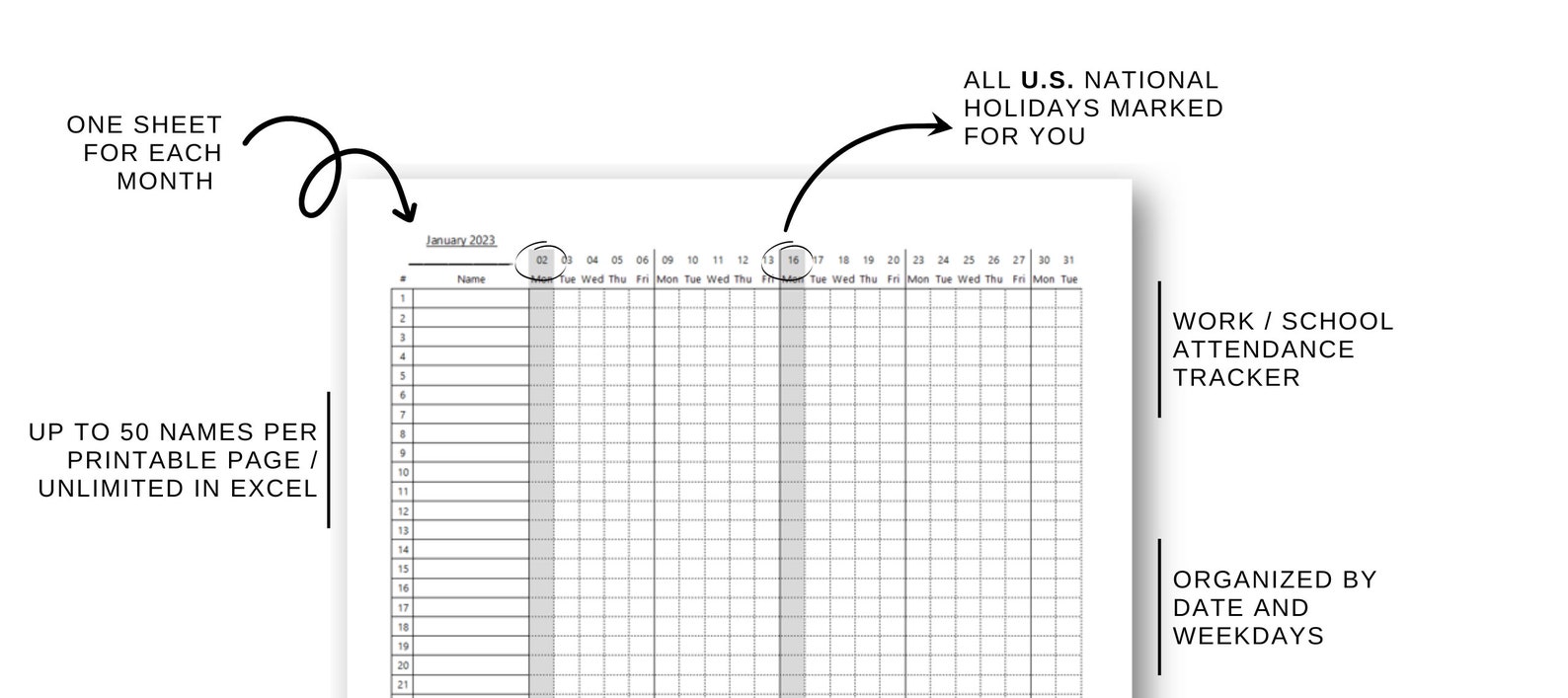 Attendance Sheet 2023 Work or School Tracker - Etsy